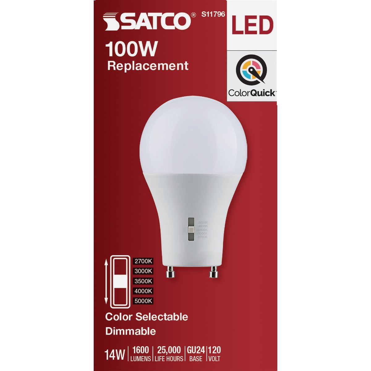 Satco 100W Equivalent 5CCT-Selectable A19 GU24 Base Dimmable Tradition – Hemlock Hardware