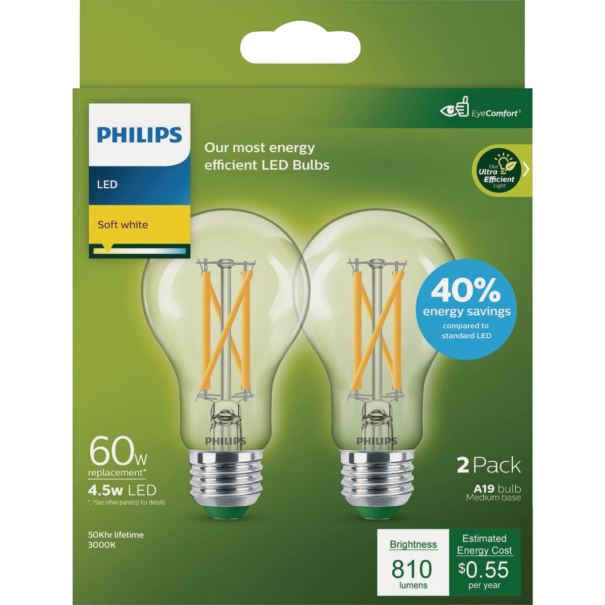 Philips Ultra Efficient 60W Equivalent Soft White A19 LED Light Bulb ...