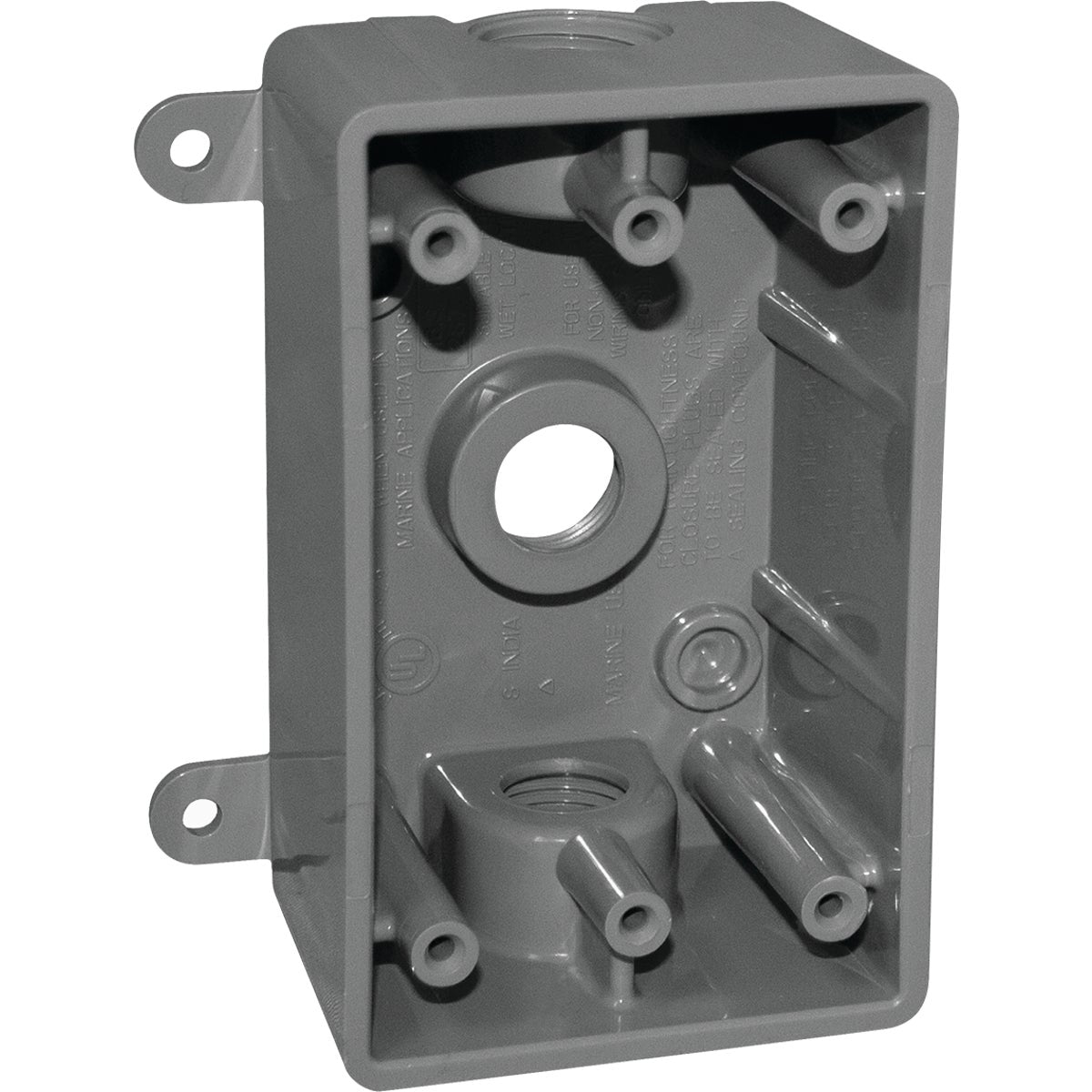 Southwire Single Gang 1/2 In., 3/4 In. 3-Hole Gray Weatherproof PVC Ju ...