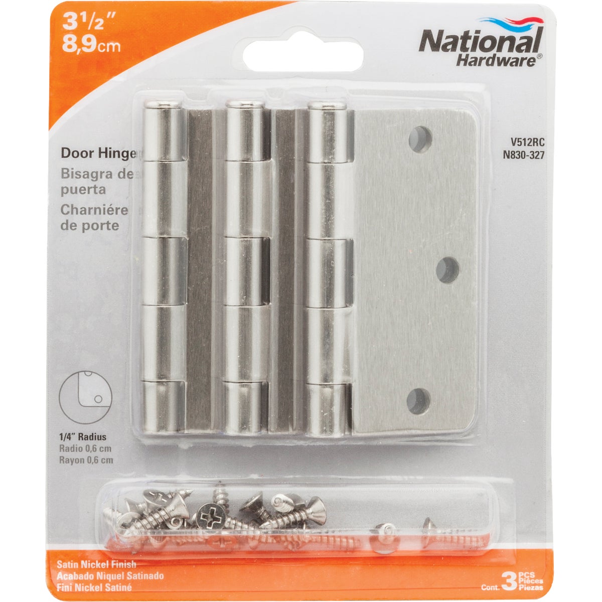 National 3-1/2 In. X 1/4 In. Radius Satin Nickel Door Hinge (3-Pack ...