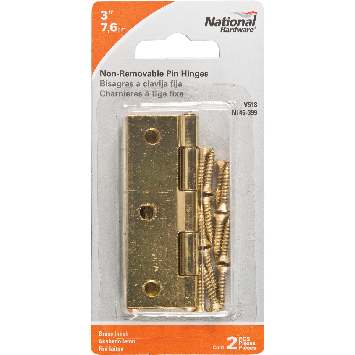 National 3 In. Brass Tight-Pin Narrow Hinge (2 Count) – Hemlock Hardware