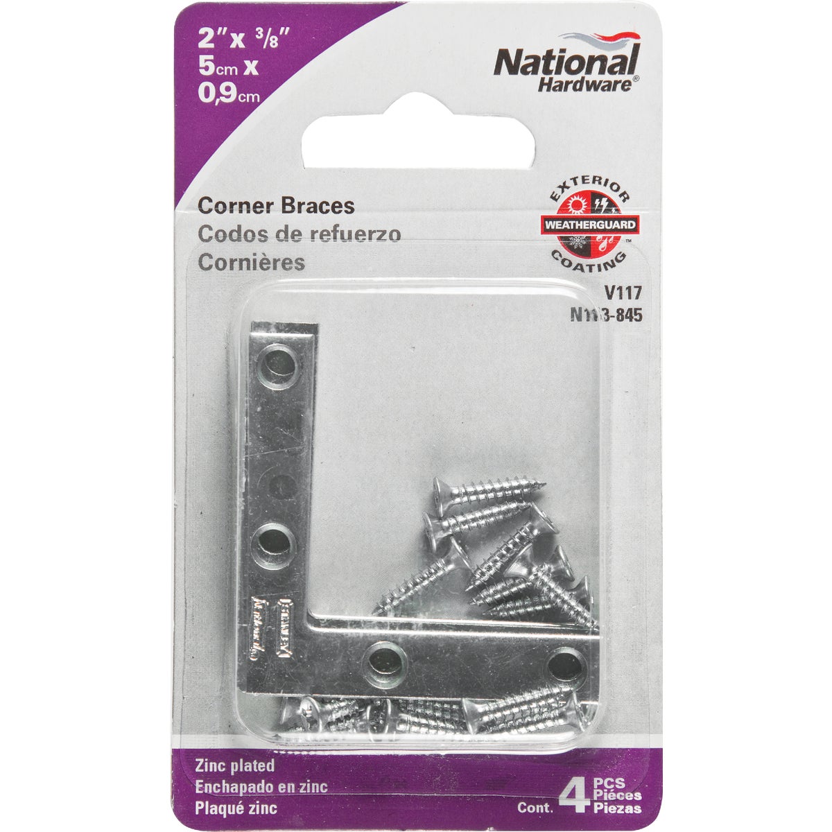 National Catalog 117 2 In. x 3/8 In. Zinc Flat Corner Iron (4-Count ...