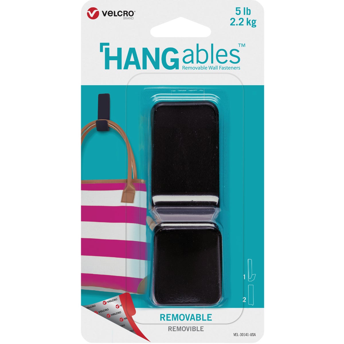 Velcro Brand Hangables 5 Lb. Capacity Black Removable Large Hook ...