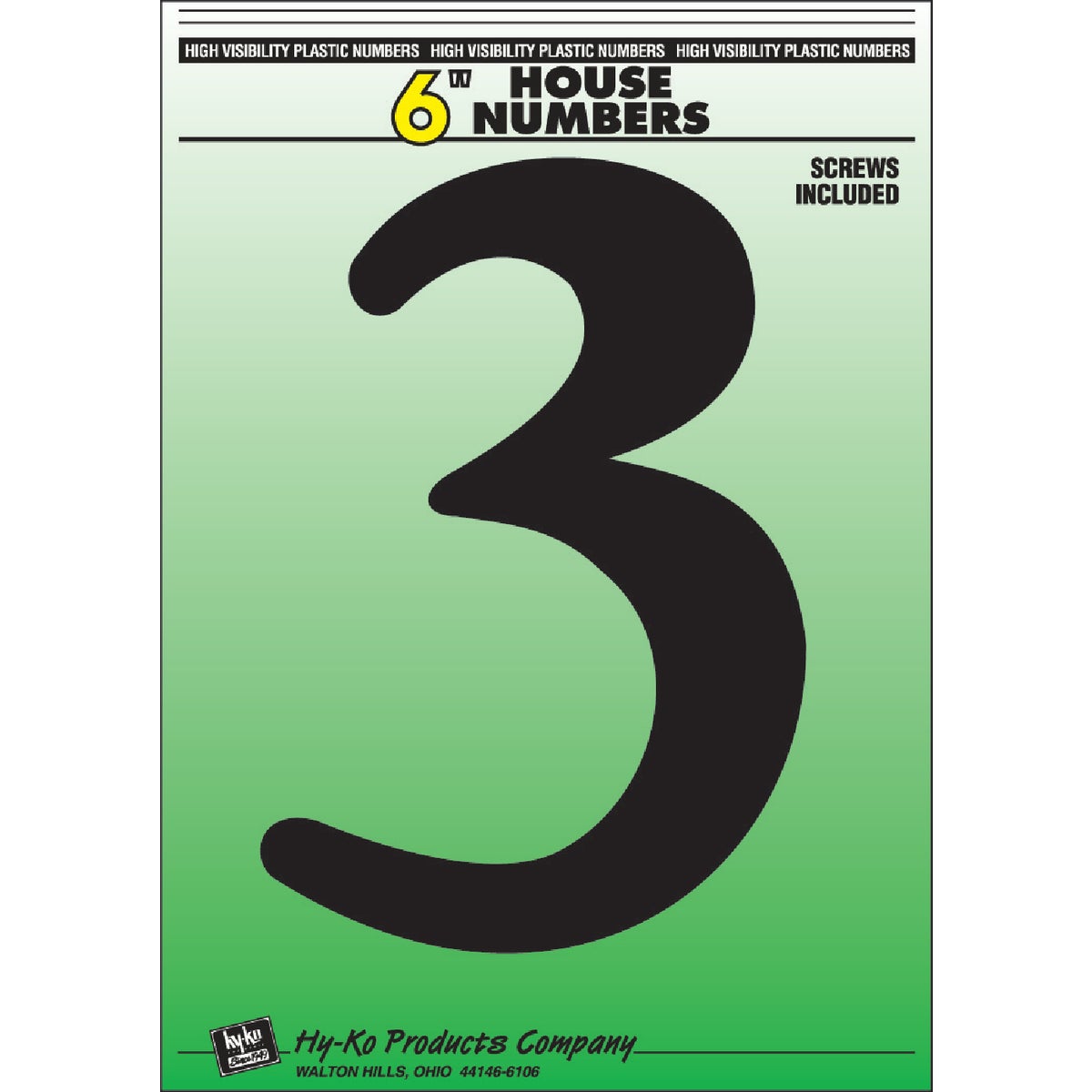 Hy-Ko 6 In. Black Gloss House Number Three – Hemlock Hardware