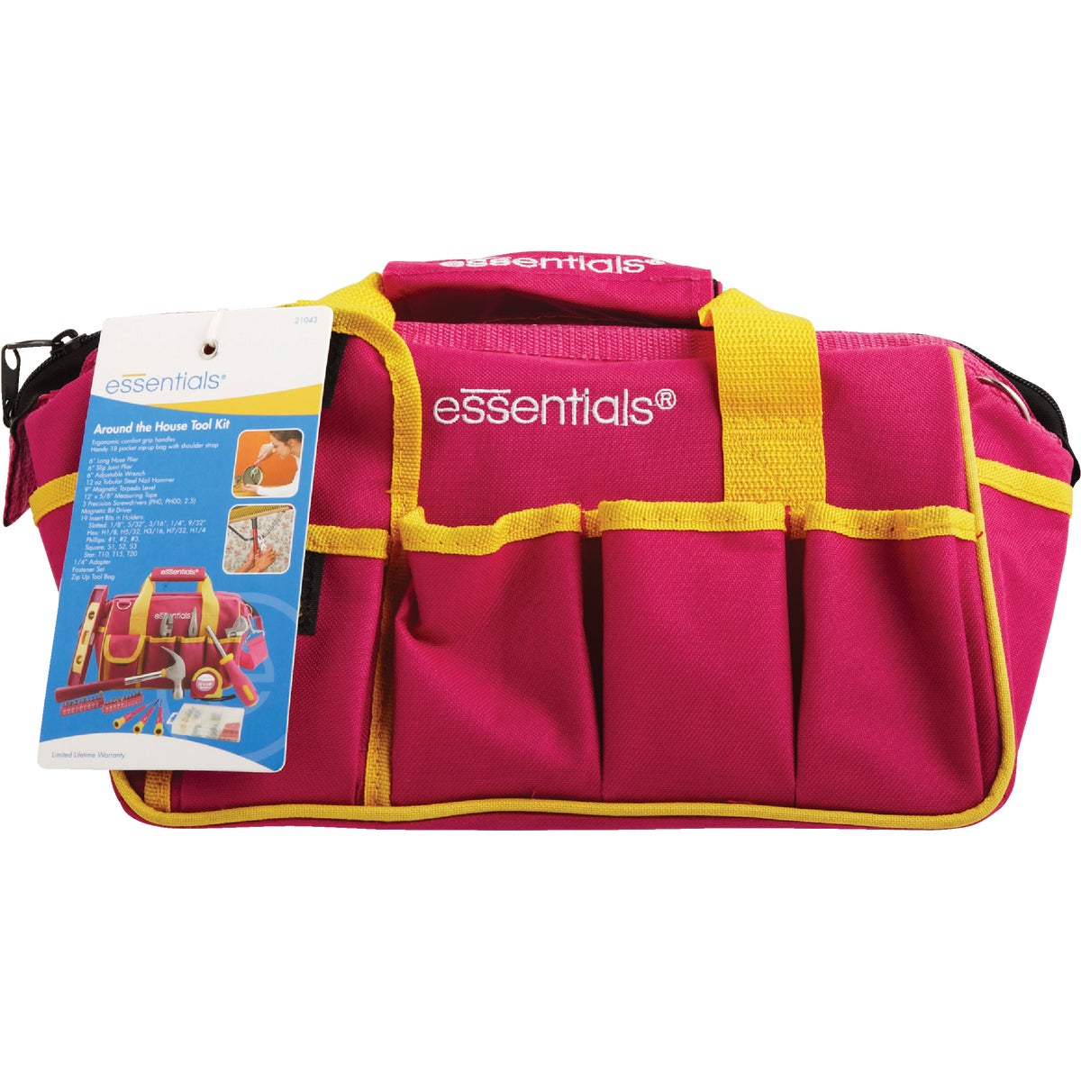 Essentials Around-the-House Homeowner's Tool Set with Pink Tool Bag (3 ...