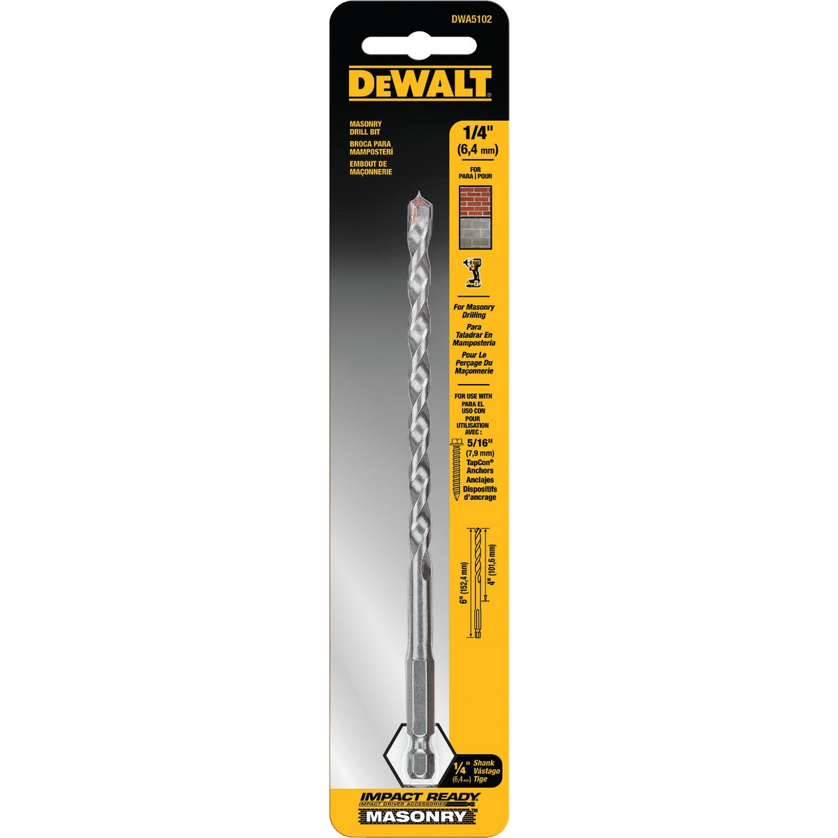 DeWalt 1/4 In. x 4 In. x 6 In. Impact Ready Masonry Drill Bit – Hemlock ...