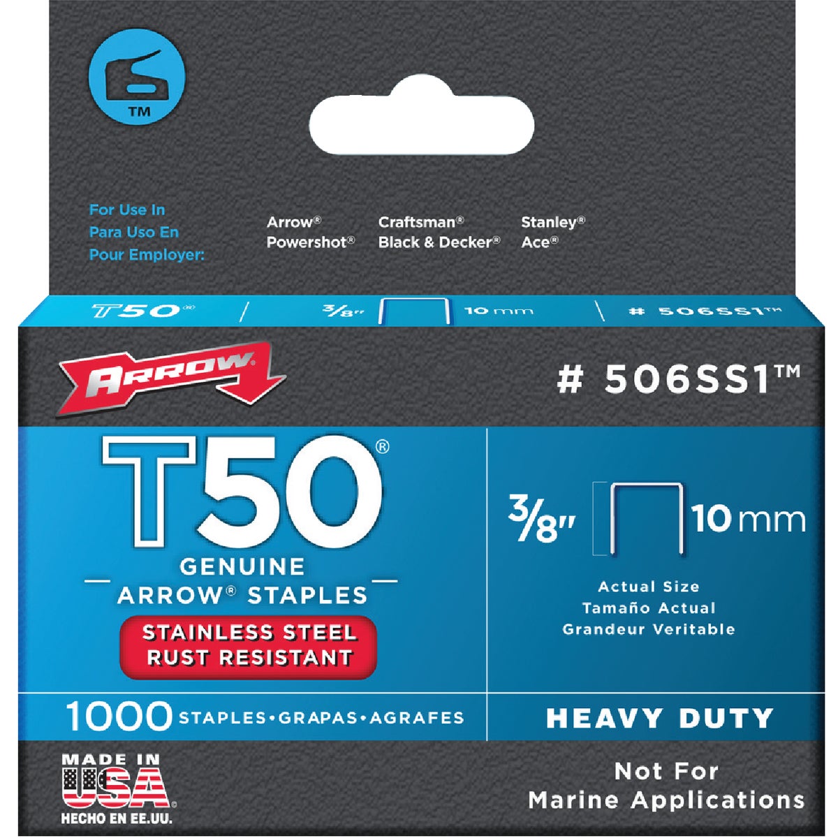 Arrow T50 Heavy-Duty Stainless Steel Staple, 3/8 In. (1000-Pack ...