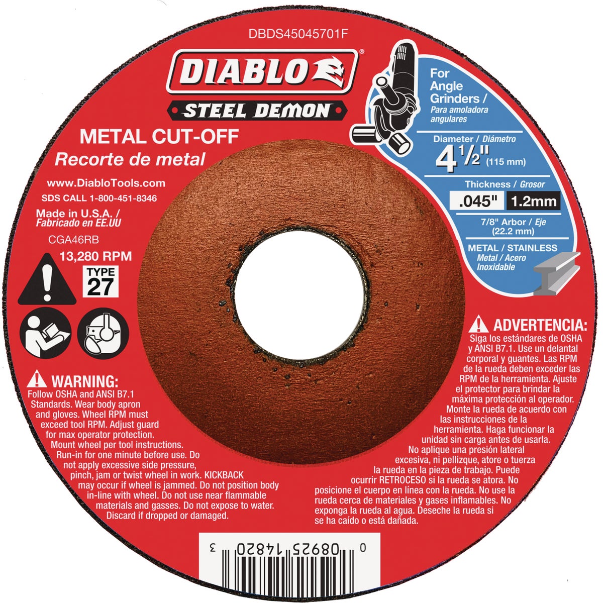 Diablo Steel Demon Type 27 4-1/2 In. x 0.045 In. x 7/8 In. Metal Cut O ...