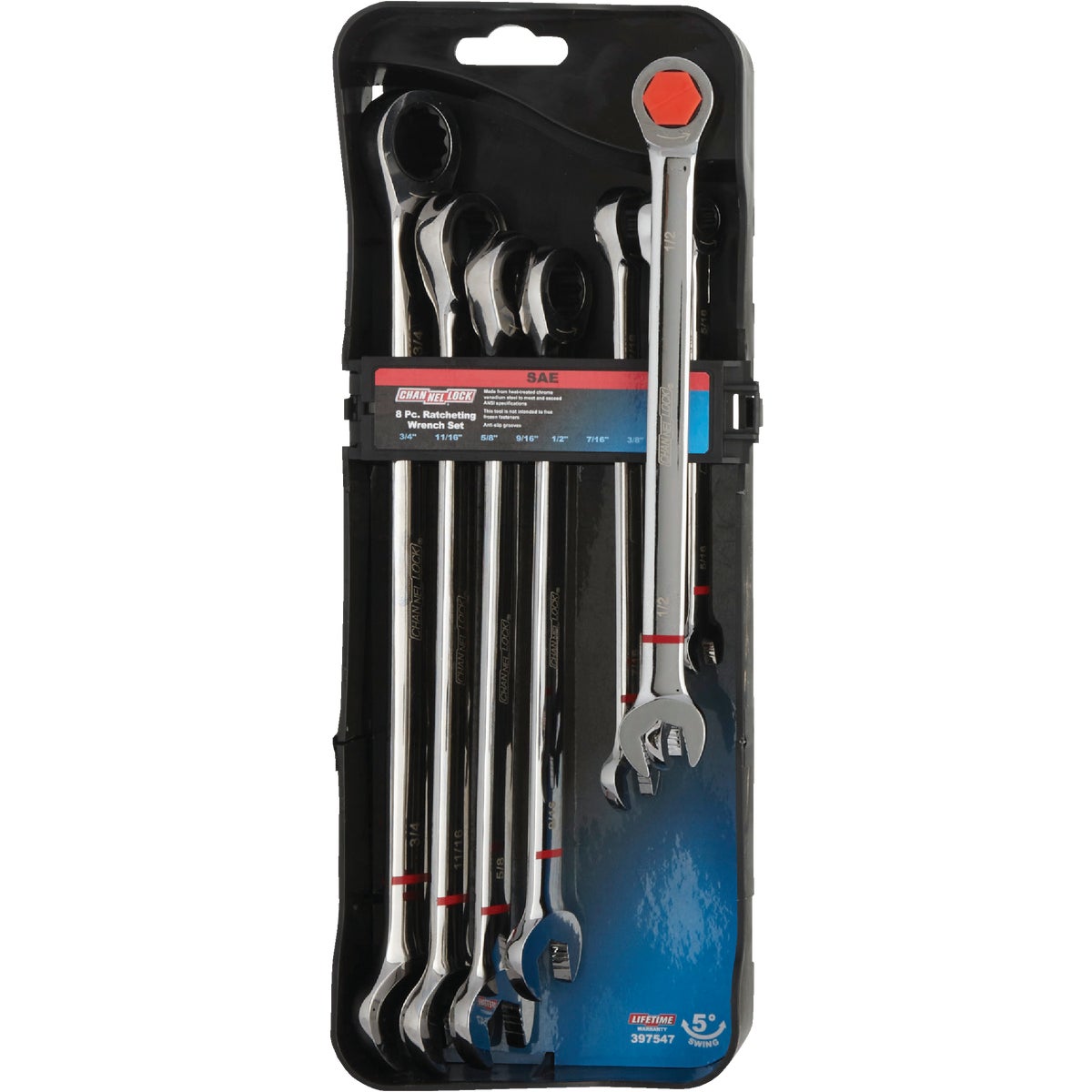 Channellock Standard 12-Point Ratcheting Combination Wrench Set (8-Pie ...