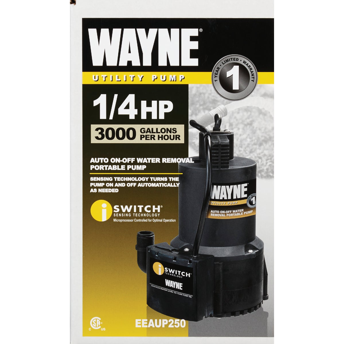 Wayne 1/4 HP Submersible Energy Efficient Automatic Sensor Utility Pum ...