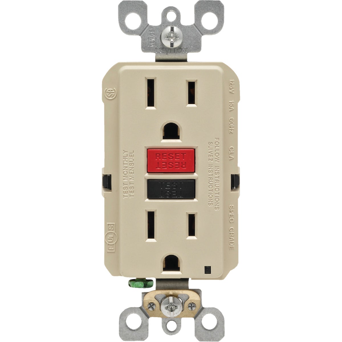 Leviton SmartlockPro Self-Test 15A Ivory Residential Grade 5-15R GFCI ...