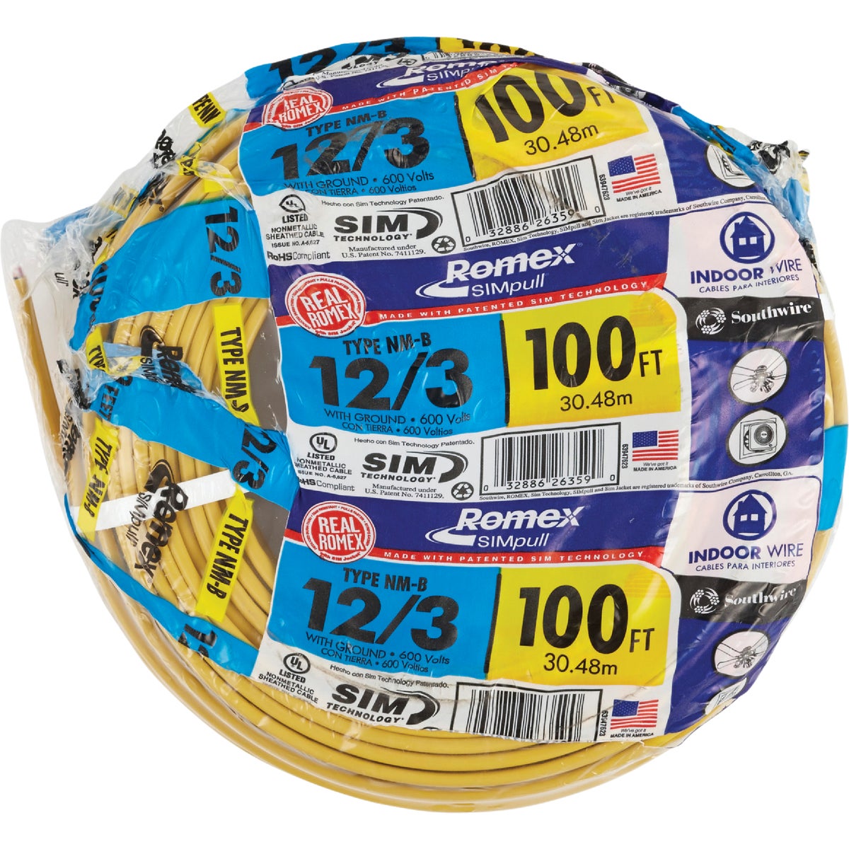 Romex 100 Ft. 12-3 Solid Yellow NMW/G Electrical Wire – Hemlock Hardware