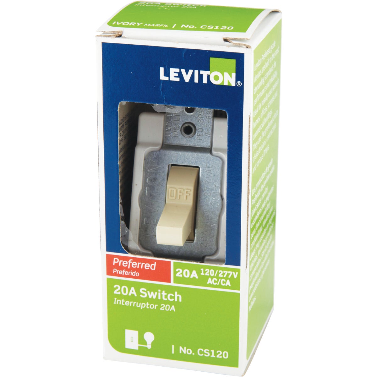 Leviton Commercial Grade 20 Amp Toggle Single Pole Switch, Ivory ...