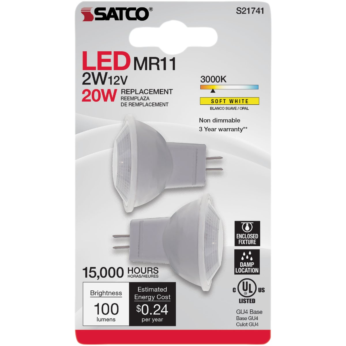 Satco Nuvo 20W Equivalent Warm White MR11 GU4 LED Floodlight Light Bul ...