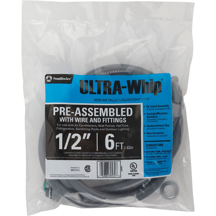 Southwire 6 Ft. x 1/2 In. Flexible Non-Metallic Pre-Wired Whip ...