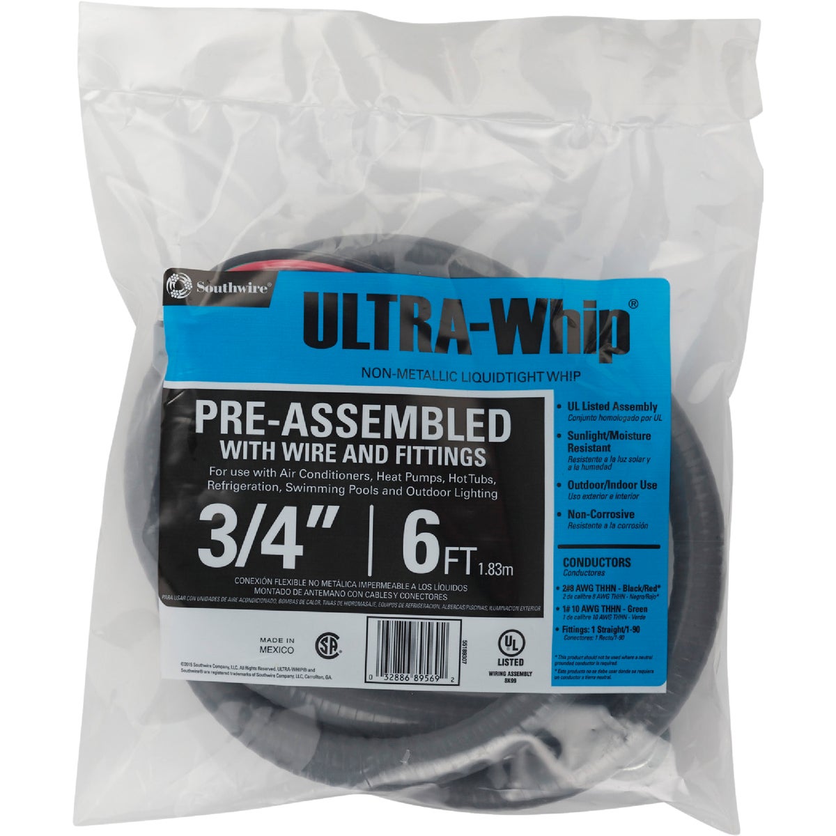 Southwire 6 Ft. x 3/4 In. Flexible Non-Metallic Pre-Wired Whip ...