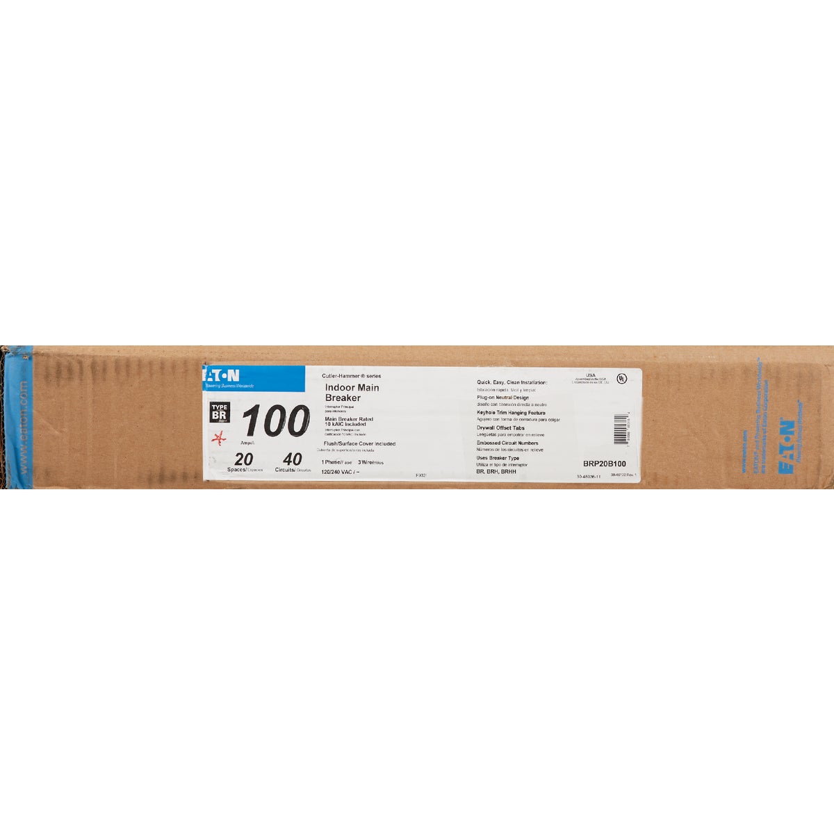 Eaton BR 100A 20-Space 40-Circuit Indoor Plug-On Neutral Load Center ...
