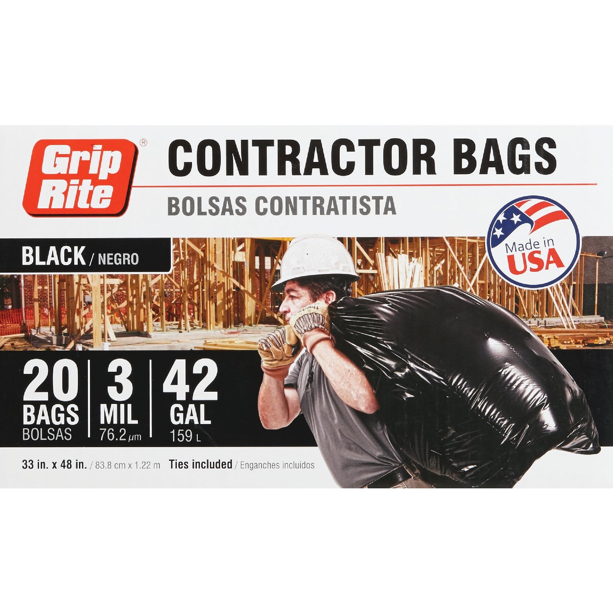 Grip-Rite 42 Gal. Contractor Black Trash Bag (20-Count) – Hemlock Hardware