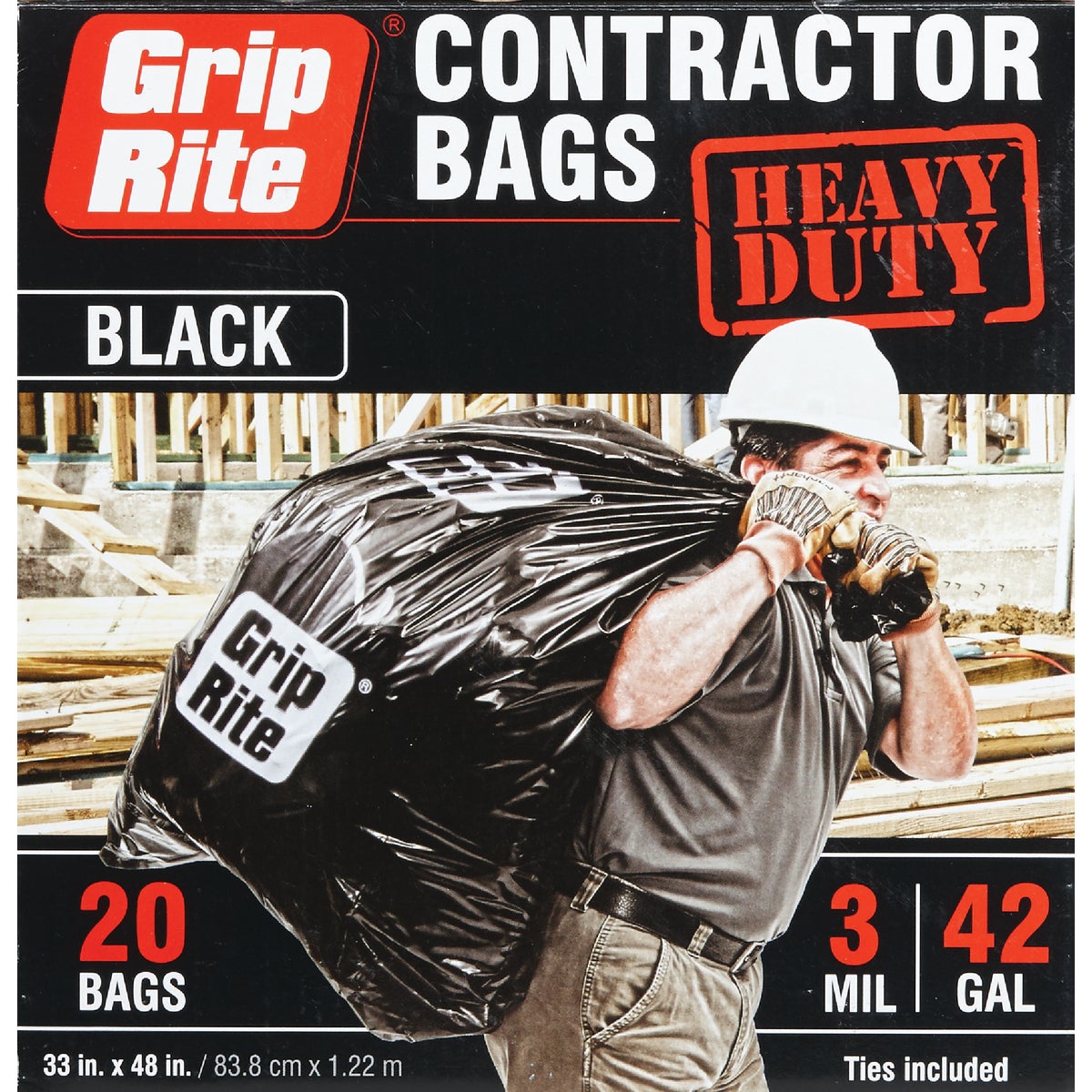 Grip-Rite 42 Gal. Heavy-Duty Contractor Black Trash Bag (20-Count ...