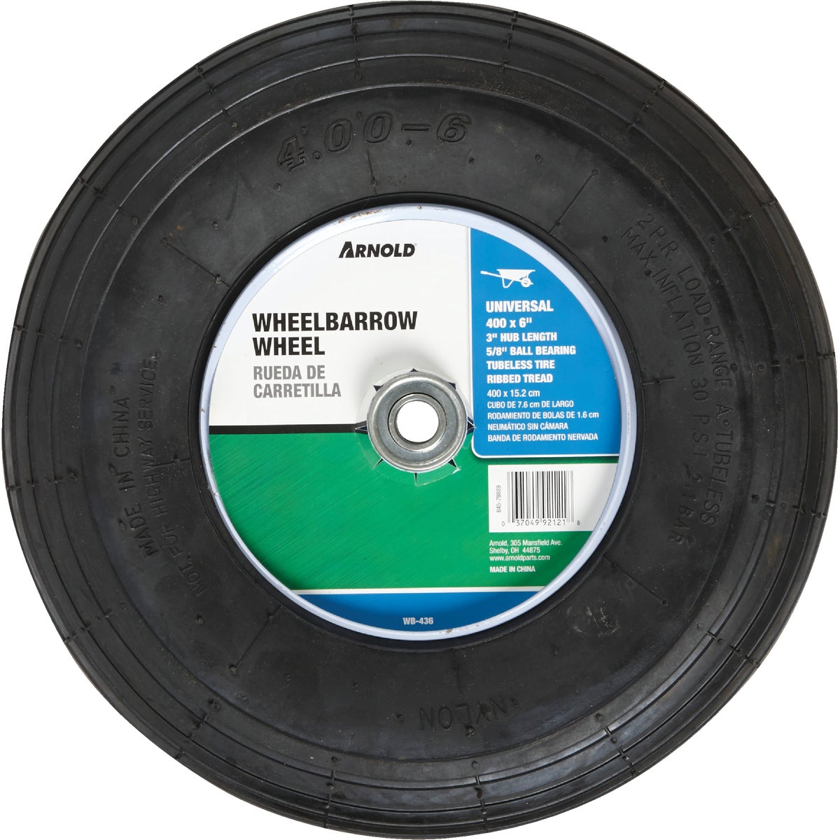 Arnold 14 x 400-6 In. Pneumatic Wheelbarrow Wheel with 3 In. Hub ...