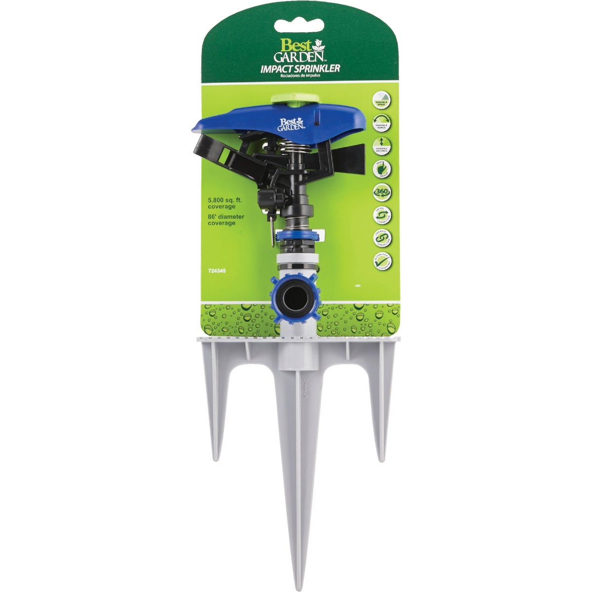Best Garden Poly 5800 Sq. Ft. Triple Spike Impulse Sprinkler – Hemlock ...