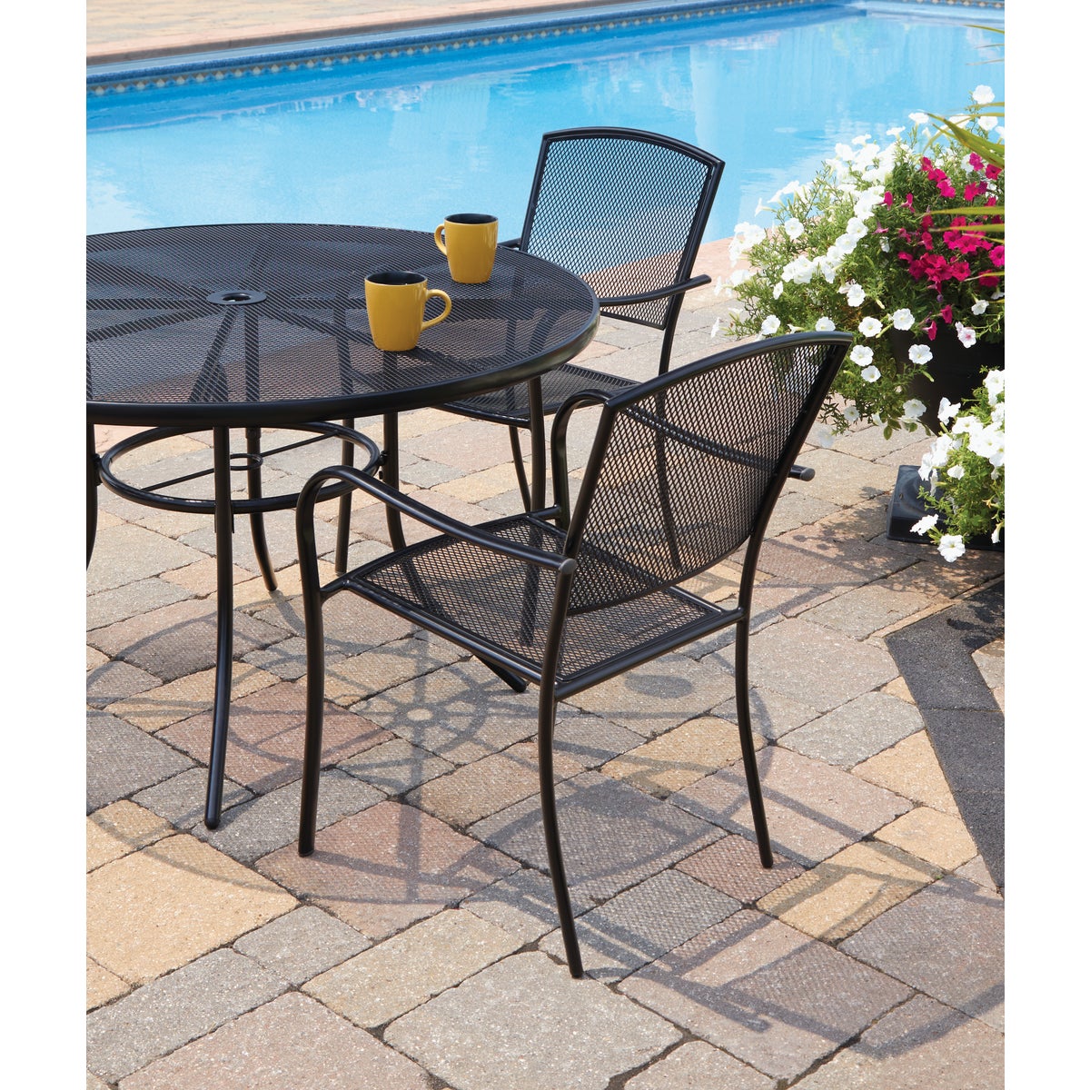Outdoor Expressions 48 In. Round Black Metal Mesh Steel Table – Hemlock ...